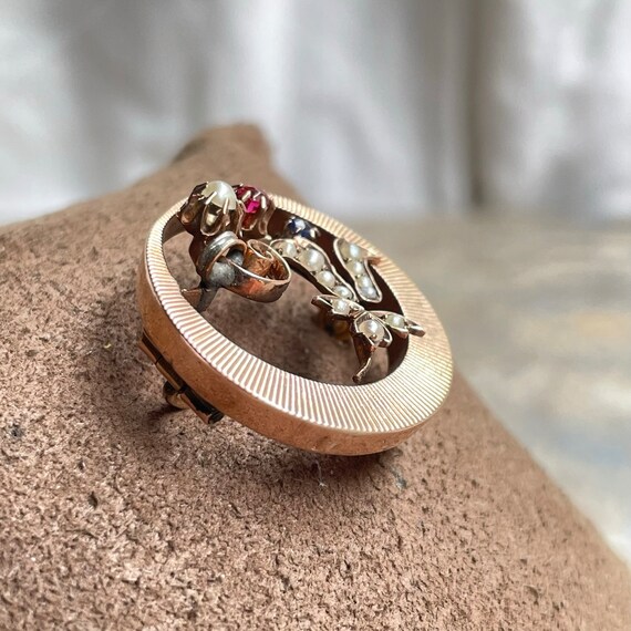 Rose gold vintage circle pin, 9k gold, Natural ruby, … - Gem