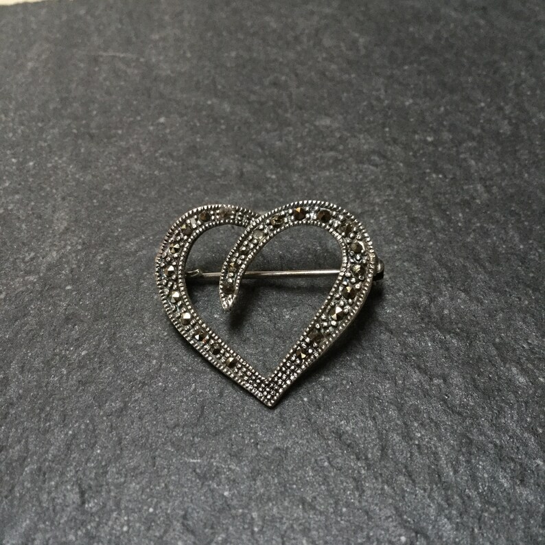 Heart Pin Marcasite Sterling Silver Vintage OPEN HEART - Etsy