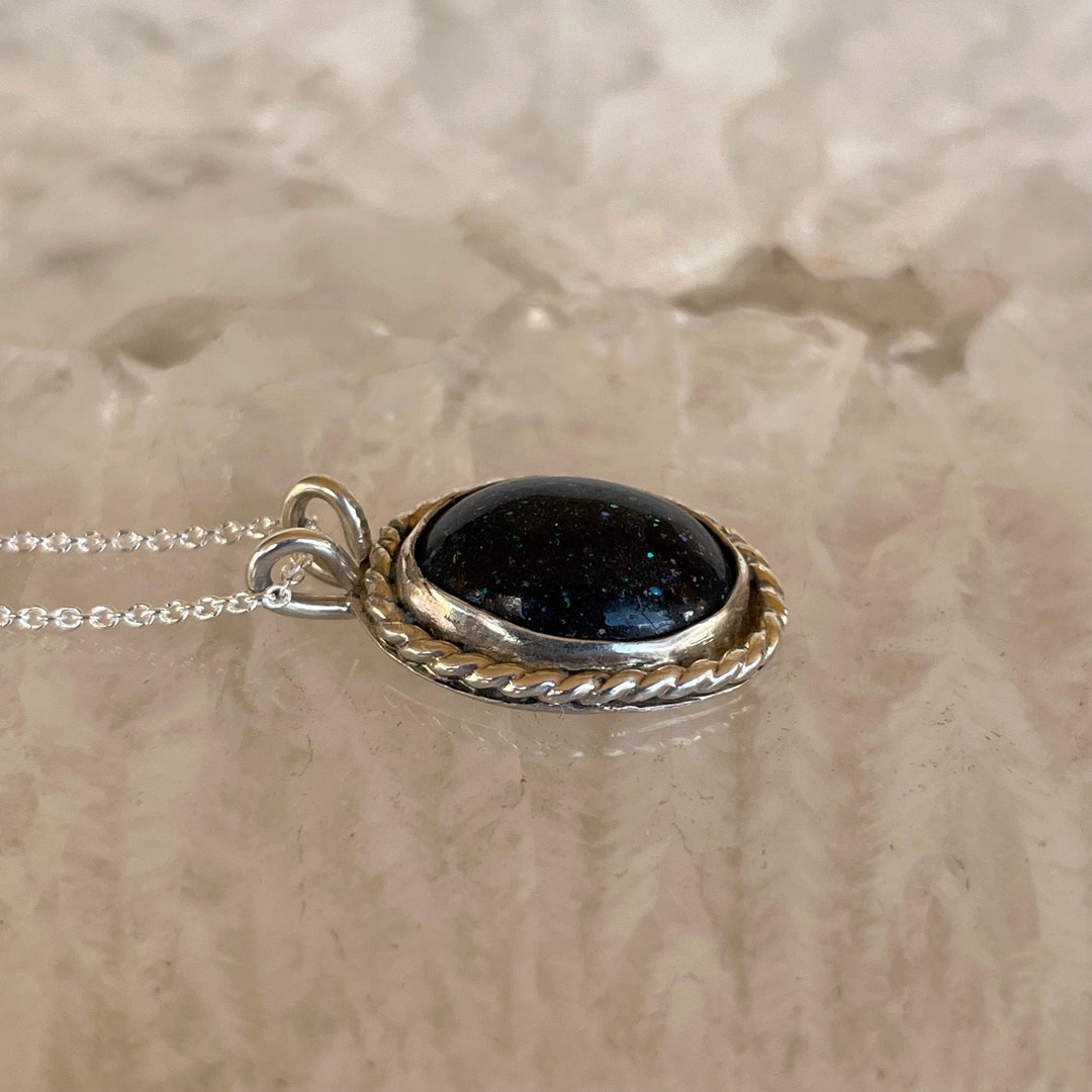 Irredescent Black Opal Pendant, Lab Grown, Sterling Silver - Etsy