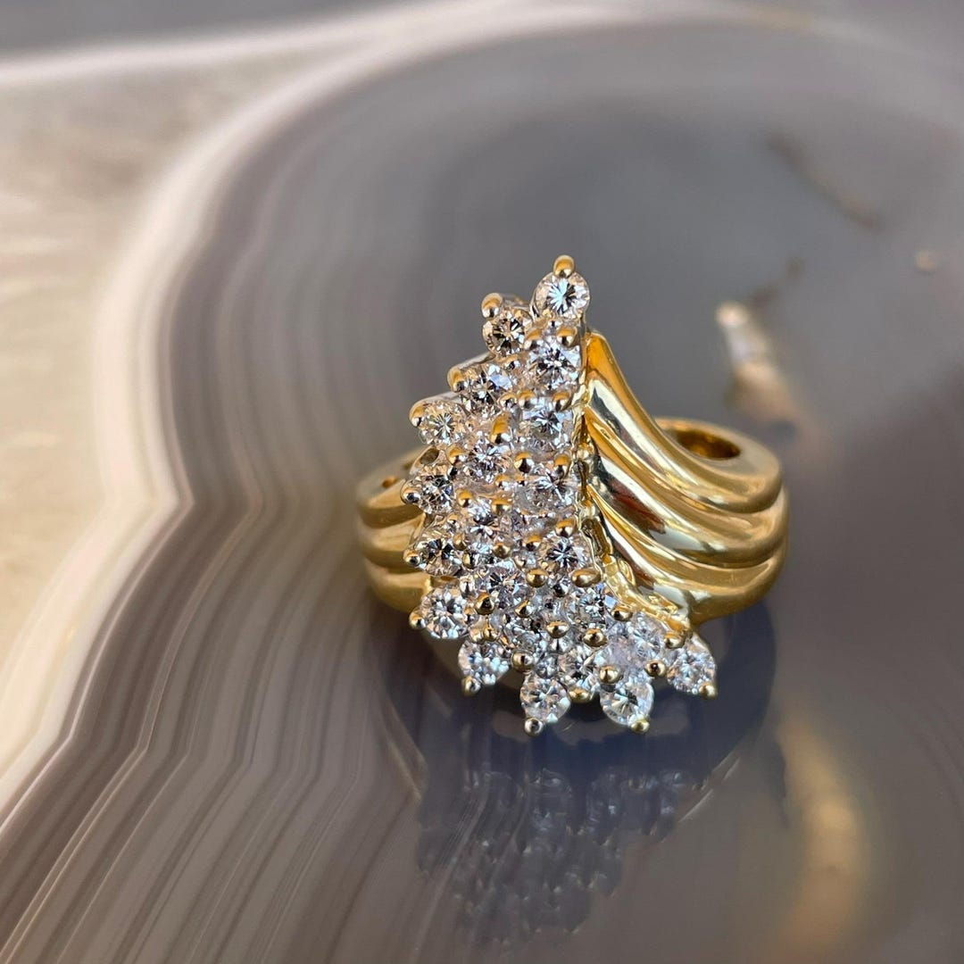 Waterfall Diamond Ring, 1 Carat Tw, 14k Yellow Gold, Size 6 - Etsy