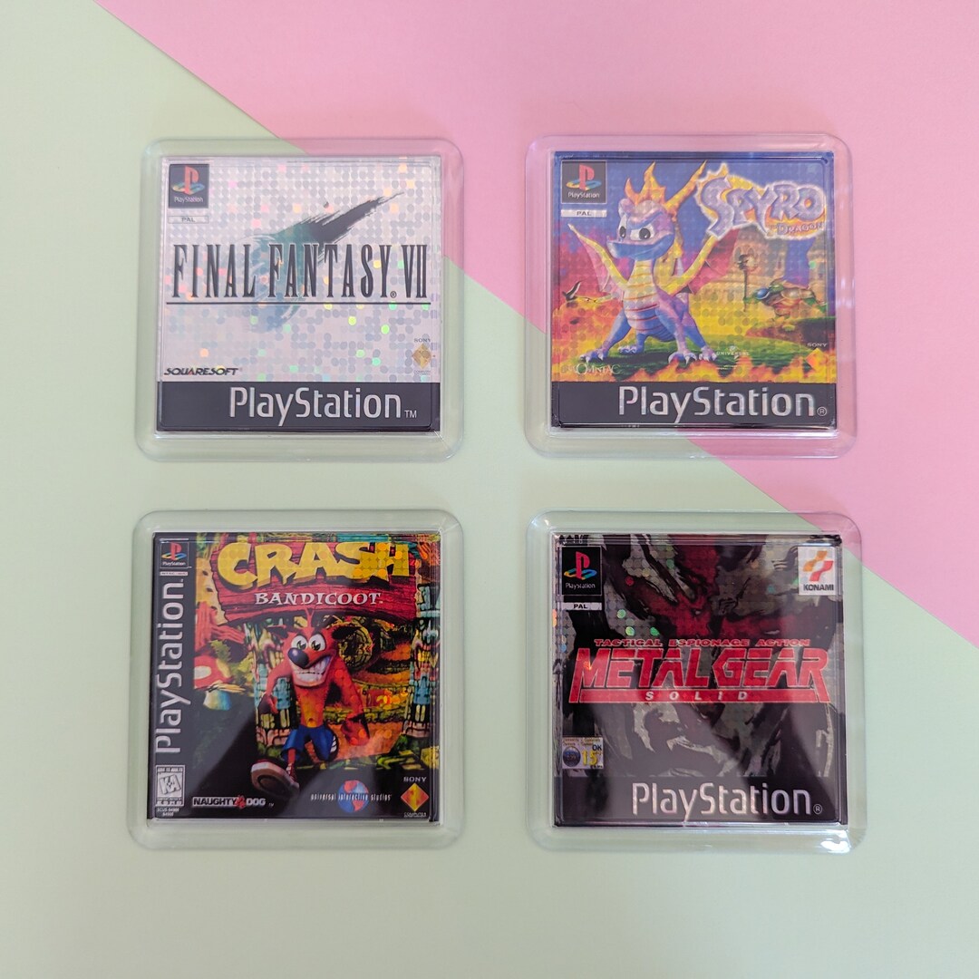 SET OF 4 Nostalgic PS1 Holographic Gaming Coasters Acrylic Plastic 80mm ...