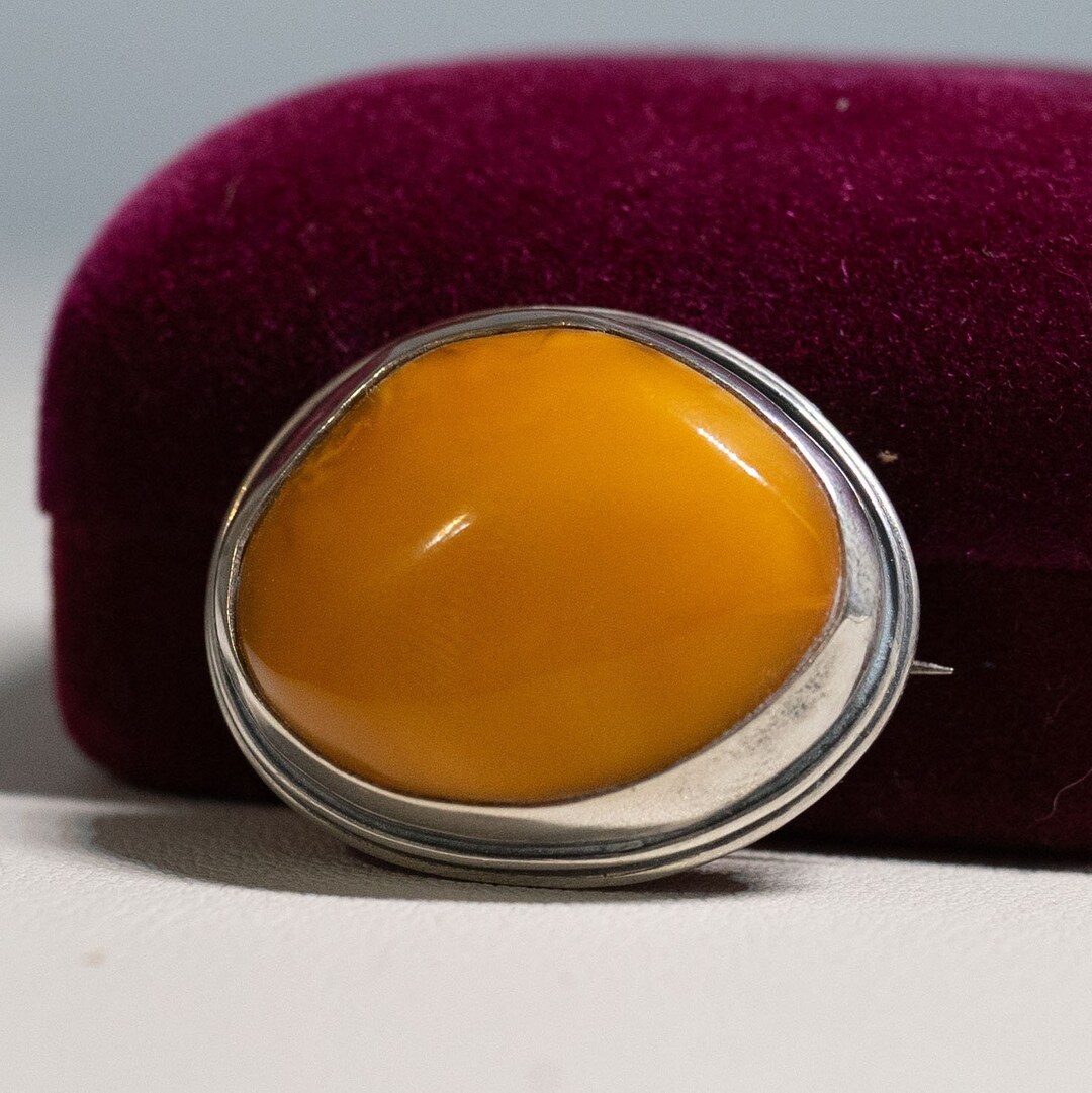 Antique European 800 Sterling Silver Egg Yolk Baltic Amber Brooch Pin ...