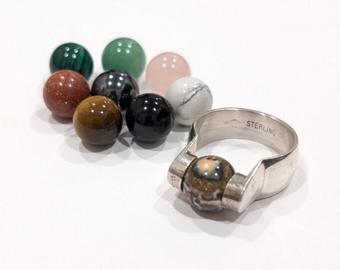 Interchangeable 9 Gemstone Ball Ring: Sterling Silver Mystical Orb 10mm ...