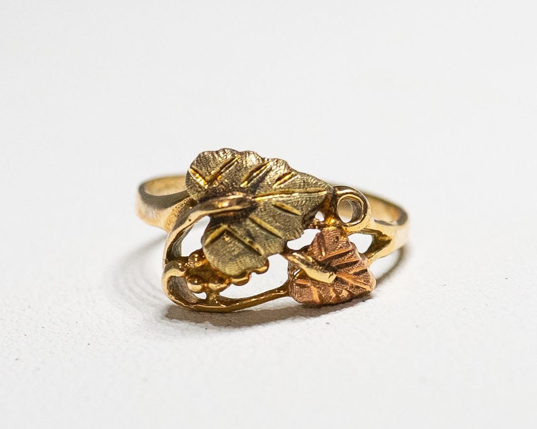 Vintage Solid 10k Black Hills Gold Leafy Ladies Band Ring 10K Thorpe ...