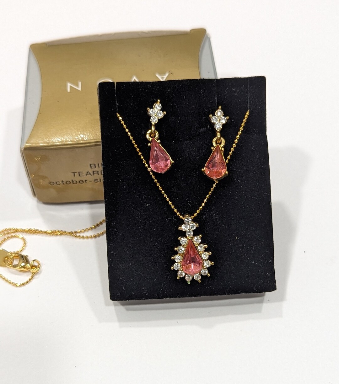 AVON Birthstone Set Teardrop Birthstone Gift Set October Rose Zircon ...