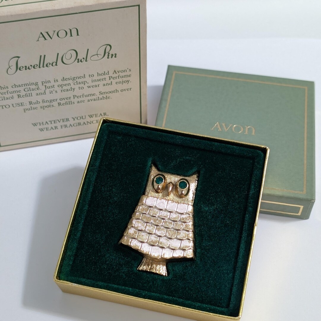 Collectible Avon Jeweled Owl Perfume Glacé Pin/brooch - 1969 Old Stock ...