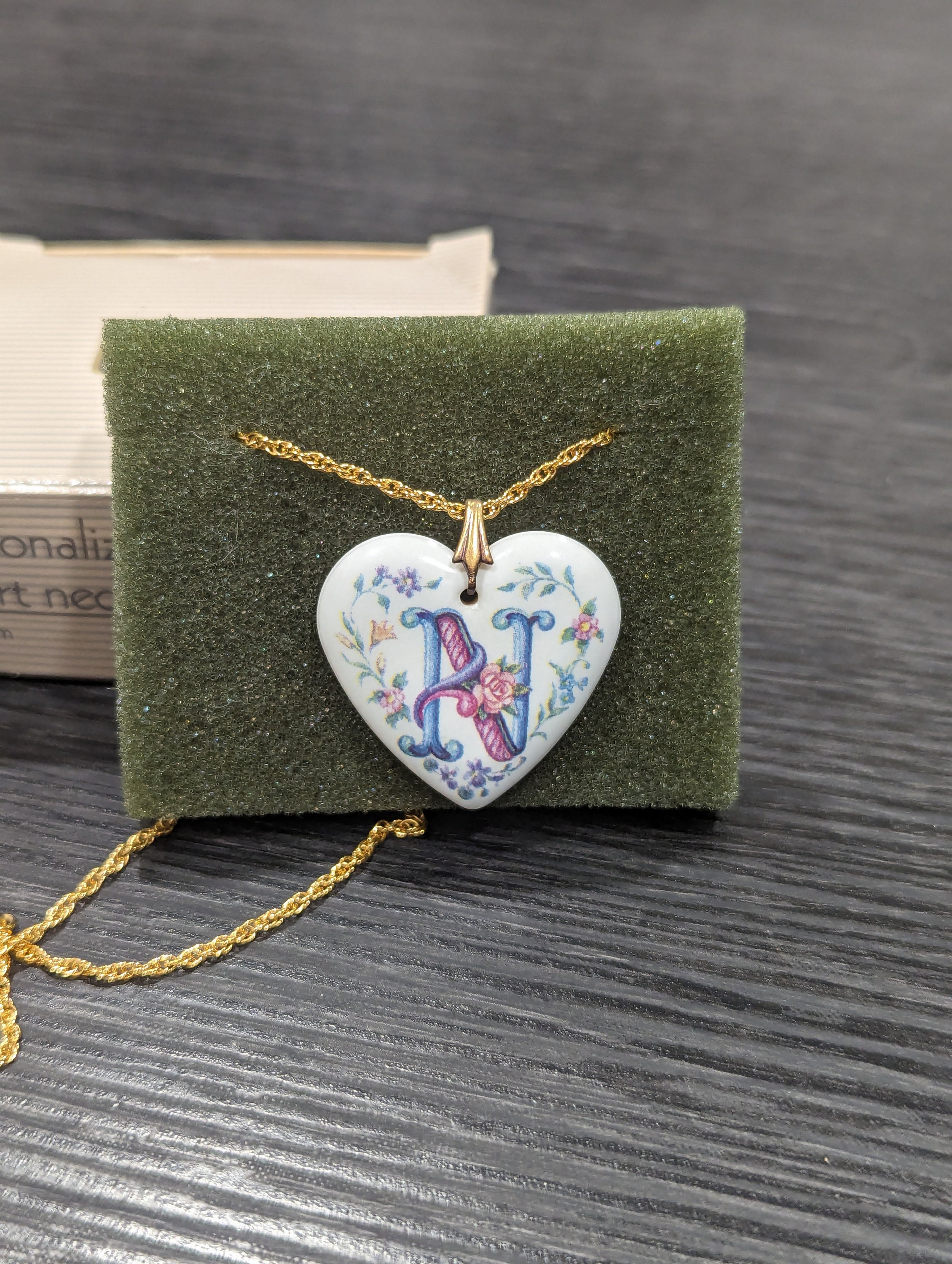 Avon Personalized Letter n Porcelain Heart Necklace Medium Avon 1992 New Old Stock 67 Etsy UK