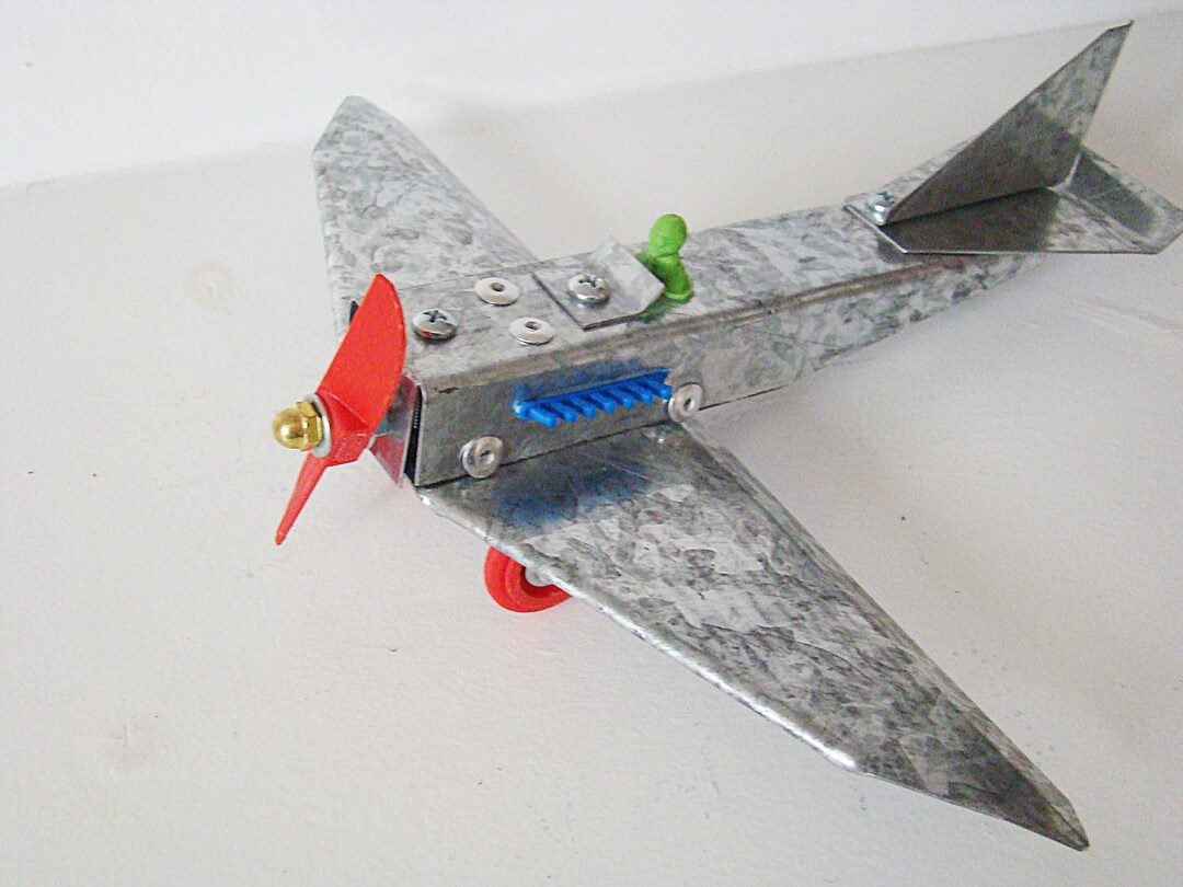 Vintage Industrial Style Metal Airplane Constructor Model Handmade 70th ...