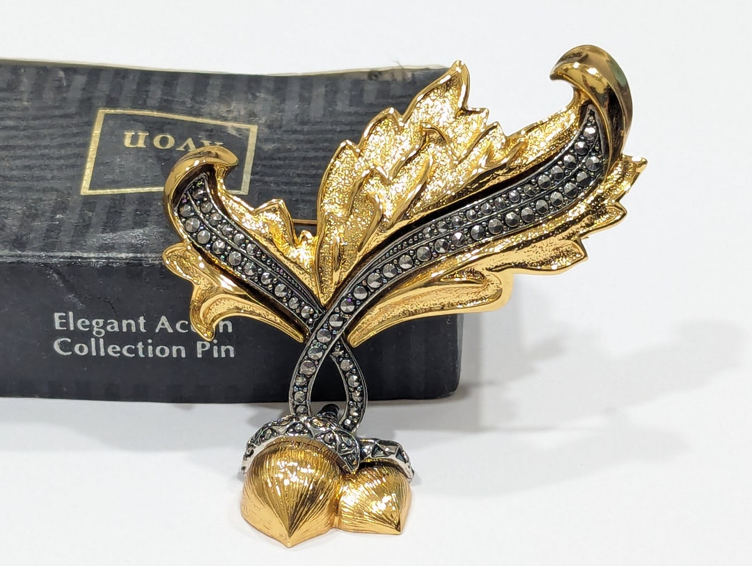 Collectible Avon Elegant Acorn Marcasite Brooch Phoenix Costume Jewelry ...