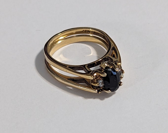 Vintage 14KT HGE LIND Reversible Ring Black Onyx & Clear Crystals Flip ...