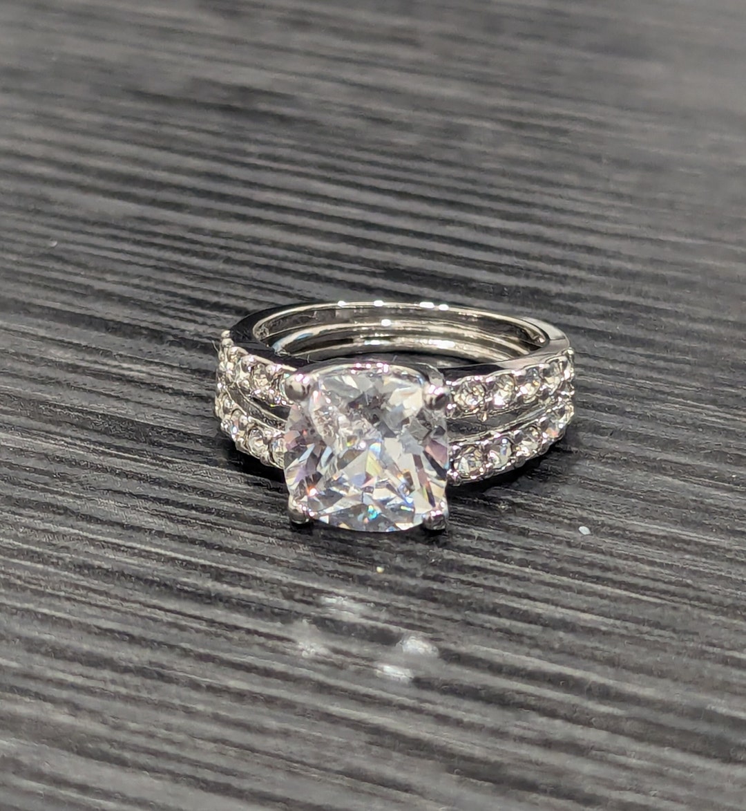 Avon Cushion Cut Scene Ring Silver CZ Cushion Ring Size Medium 6 to 8 ...