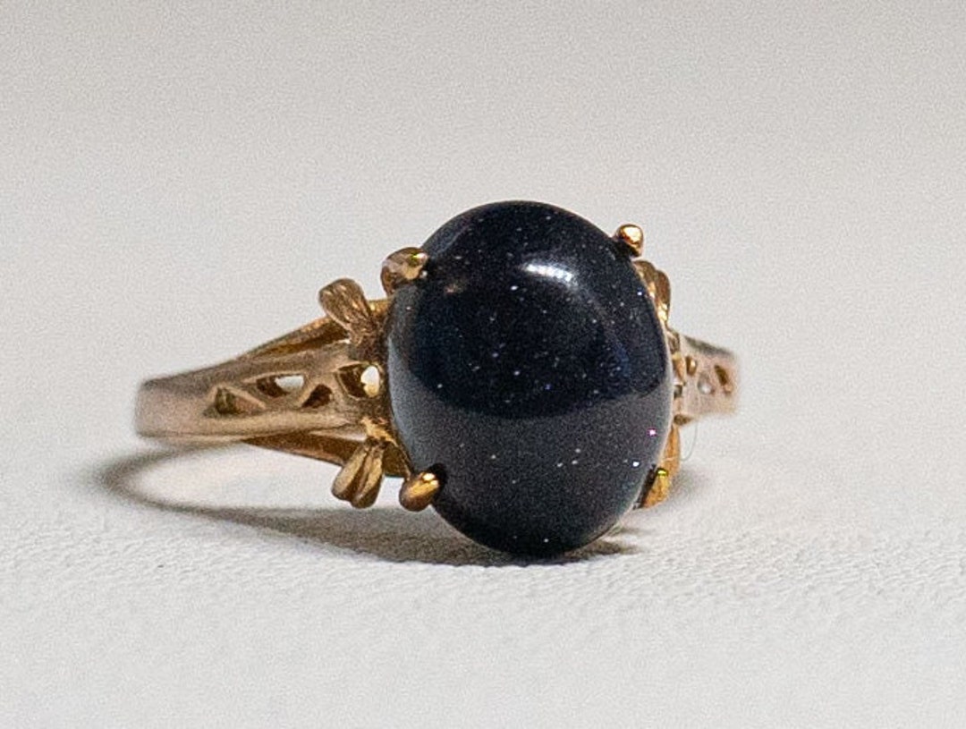 Vintage Black Sandstone Rose Gold Finish Cocktail Ring Natural Midnight ...