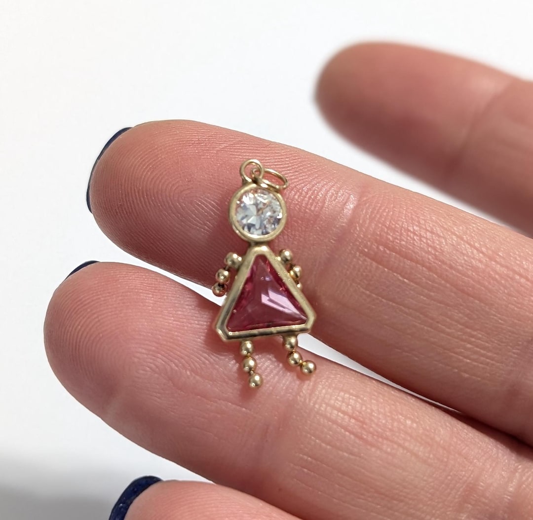 Baby Girl 14K Solid Gold BIRTHSTONE Charm 14K Yellow Gold Rose Quartz ...