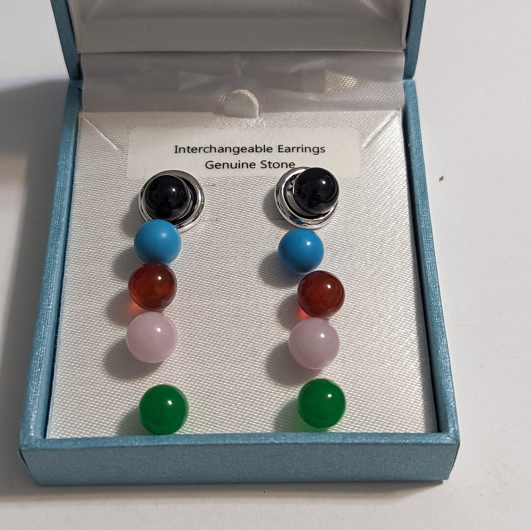 GEMSTONE CLASSIC Interchangeable Multi Color Earring Set 5 Color ...