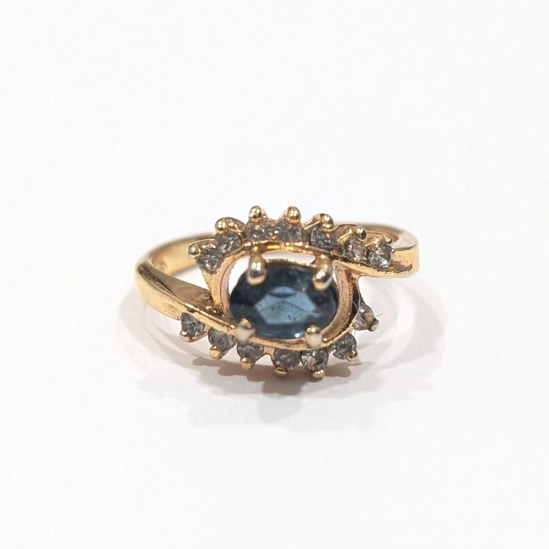 Jio Lind Bypass Cocktail Ring: Sapphire Blue Strass, 18K HGE, Size 3 3/ ...