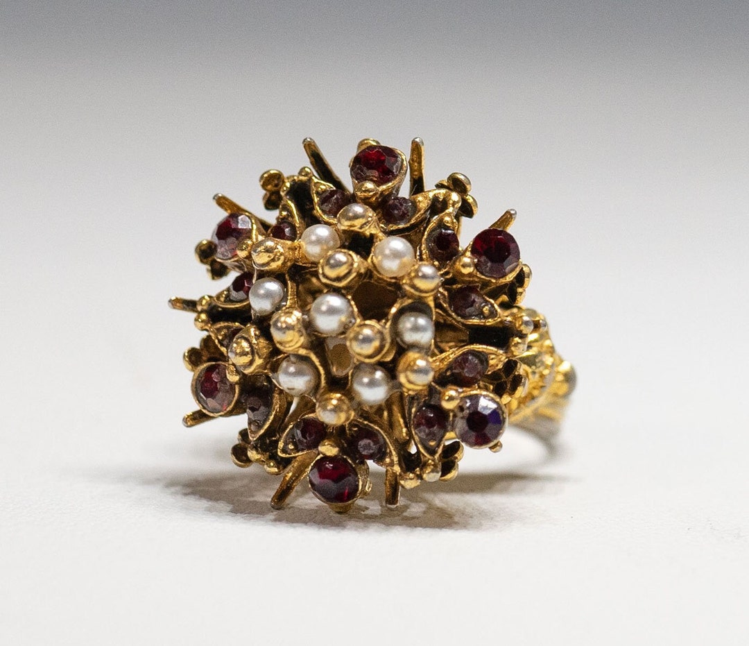 Vintage FLORENZA Dome Gold Filigree Ring Czech Deep Garnet - Etsy