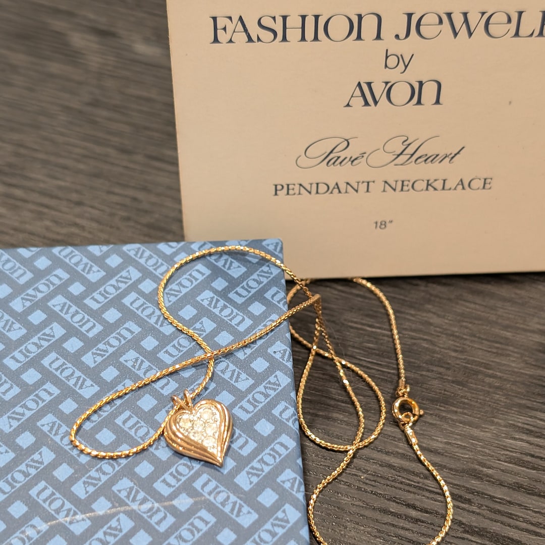 Avon Vintage Pave’ Heart Pinky Necklace 1981 Avon Clear Pave Rhinestone ...