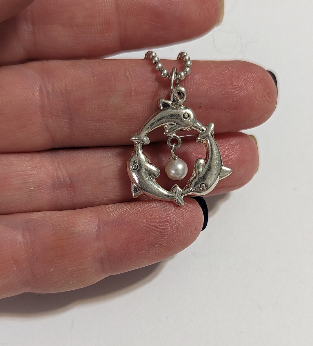 Sterling Dolphin Infinity Trio Circle Pendant and 23 Inch Ball Chain 925 Sterling Silver ...