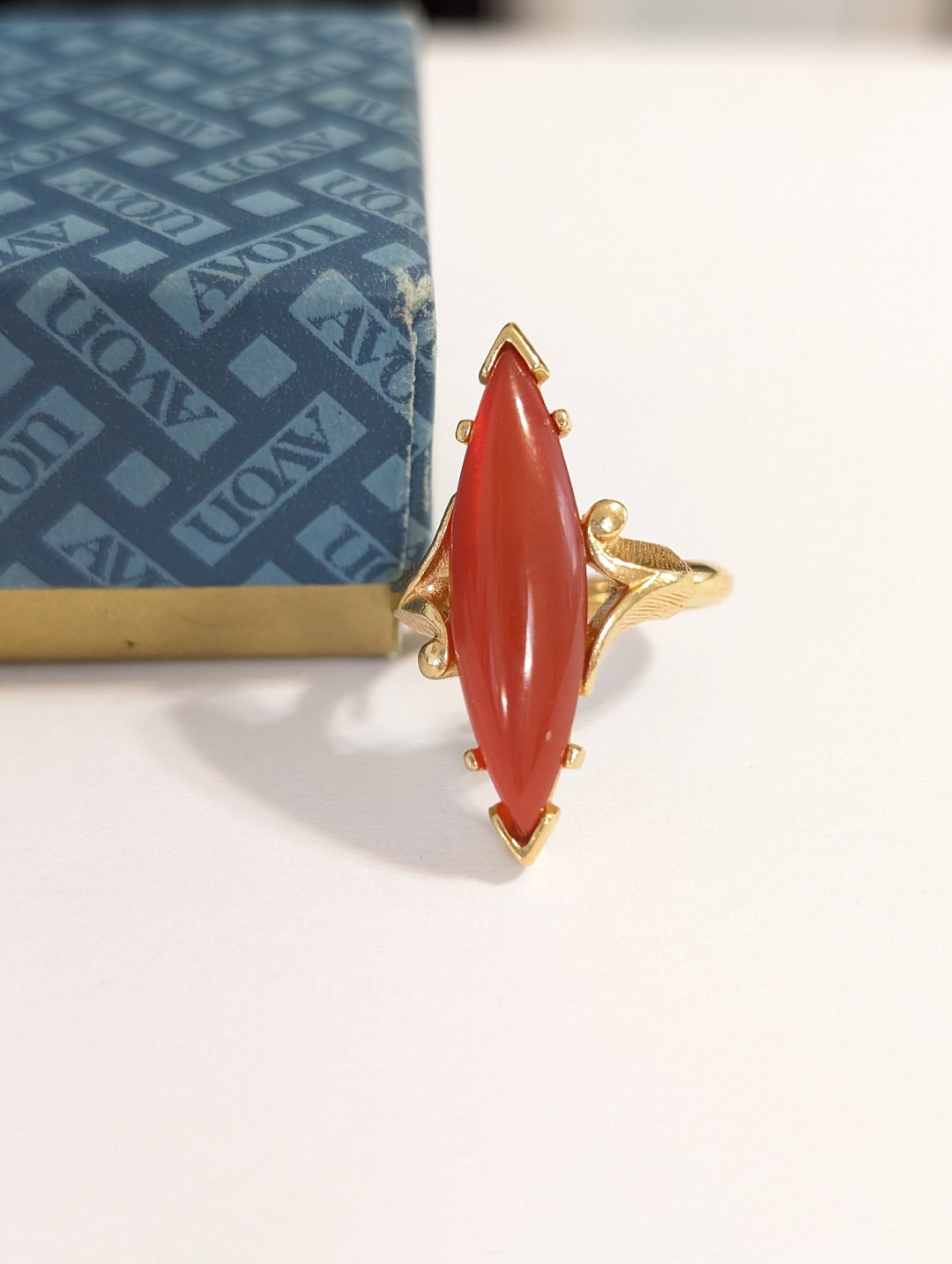 Vintage Avon Earthstone Ring Avon Fashion Accent Adjustable Carnelian ...