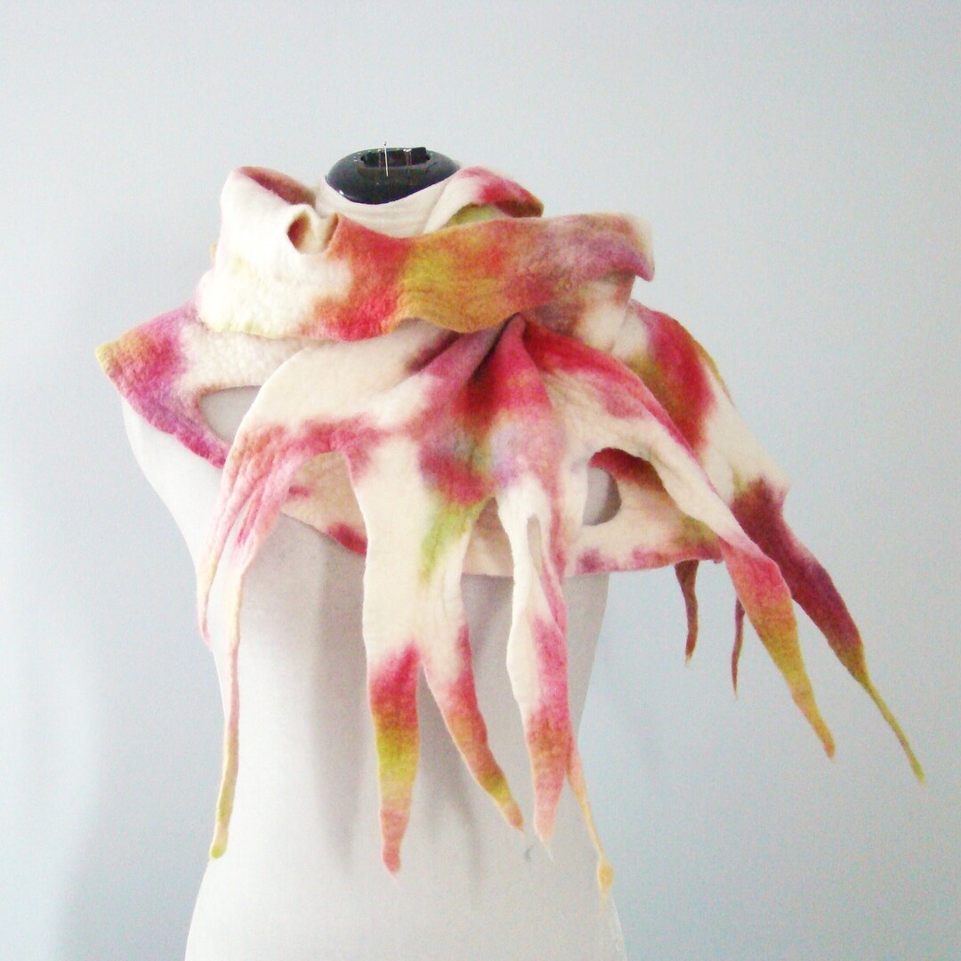 Rainbow Tie Dye Wool Felted Scarf: Festival Shibori Wrap Red Apple ...