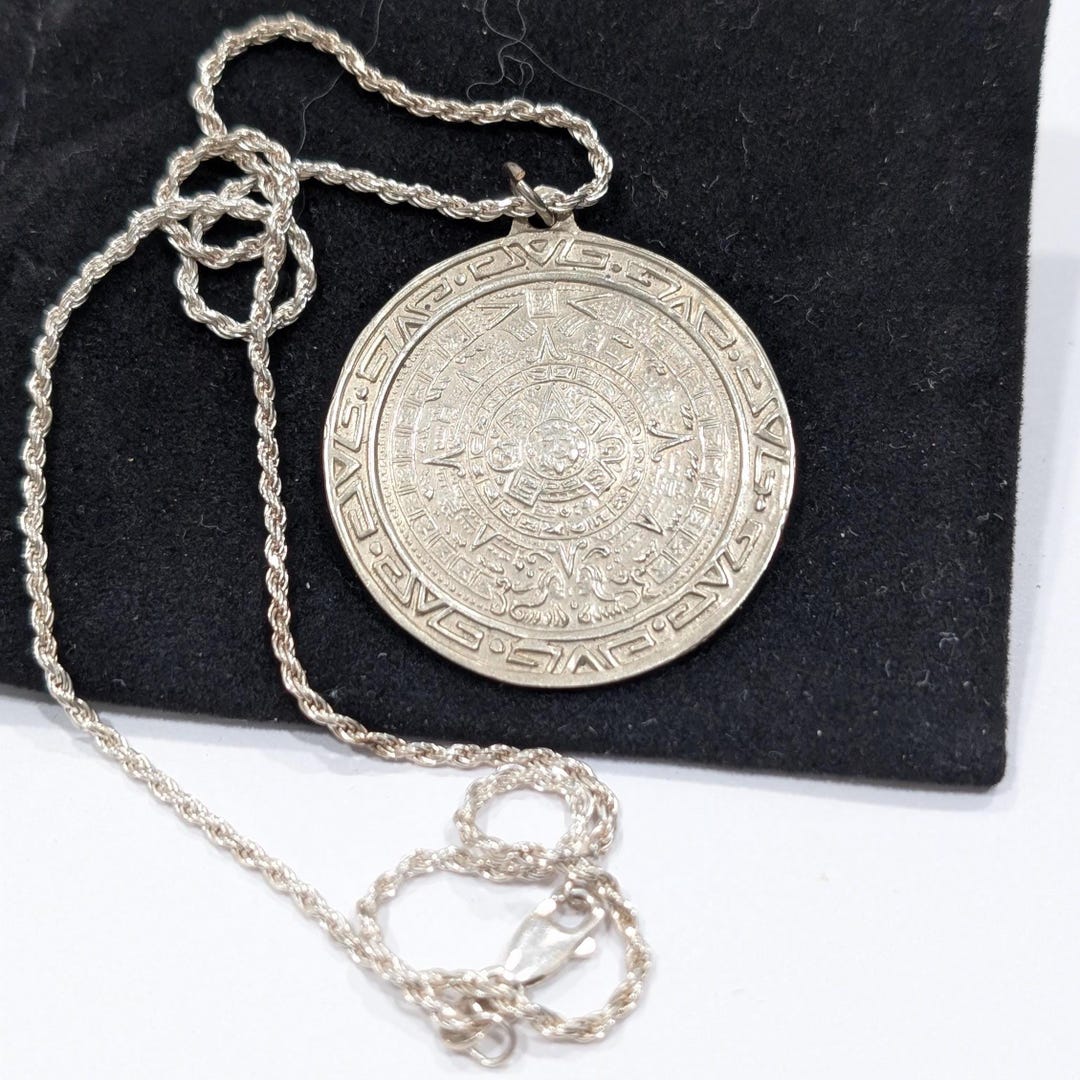 Vintage Sterling Silver Aztec Sun God Pendant Necklace: Hecho En Mexico ...