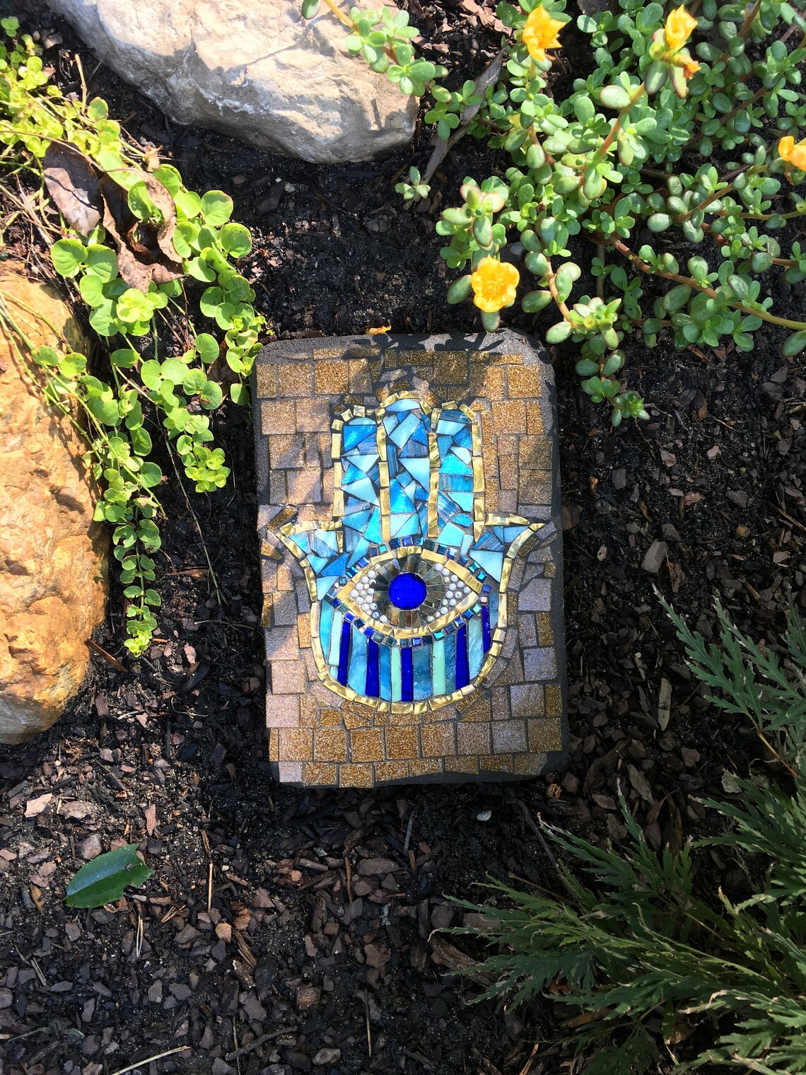 Hamsa Hand of Mariam Stepping Stone Mosaic Tile Mixed Media - Etsy