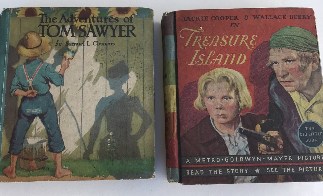 Vintage Antique Children’s Books – Tom Sawyer – Treasure Island - Set ...
