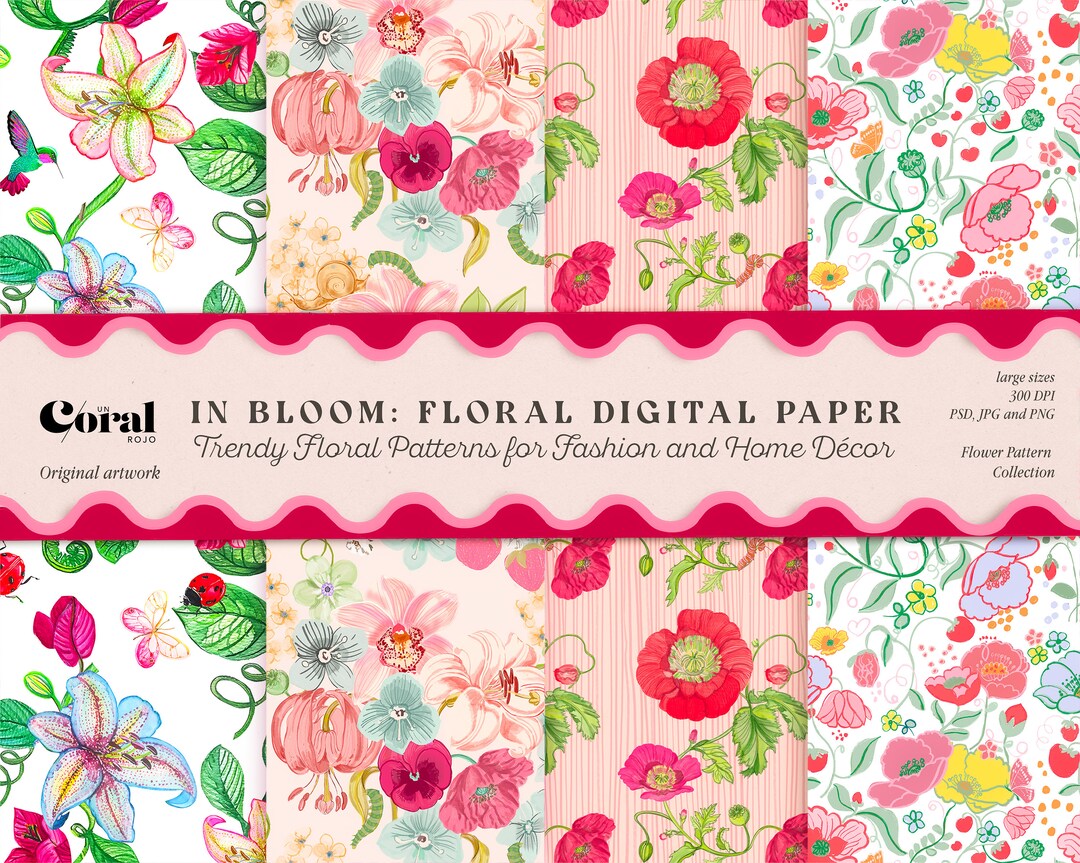 Floral Digital Paper Flower Patter Spring Patter for Home Decorating ...