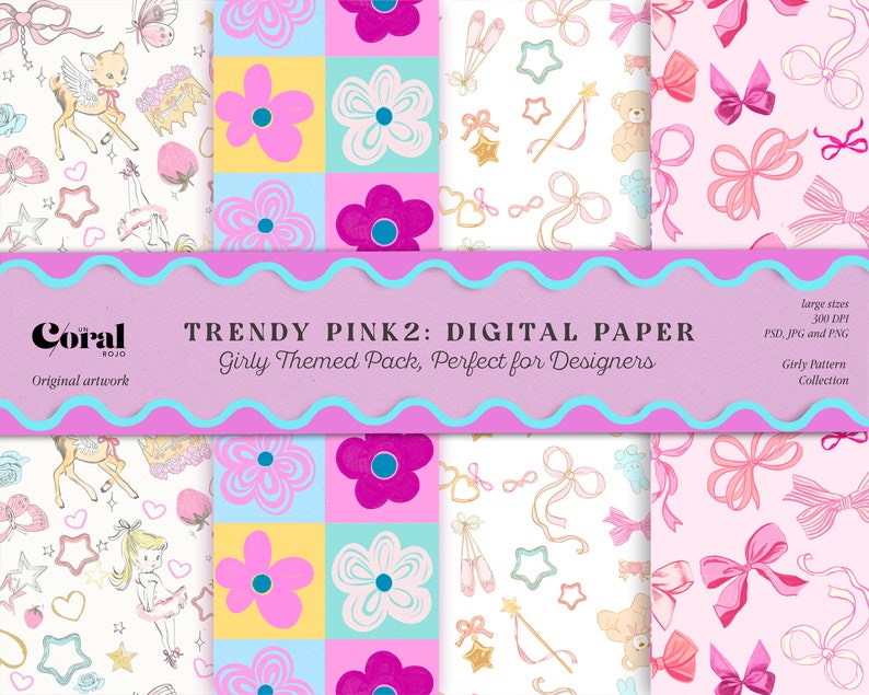 Girly Digital Paper Coquette Patterns Print Girly Pattern for Fashion ...