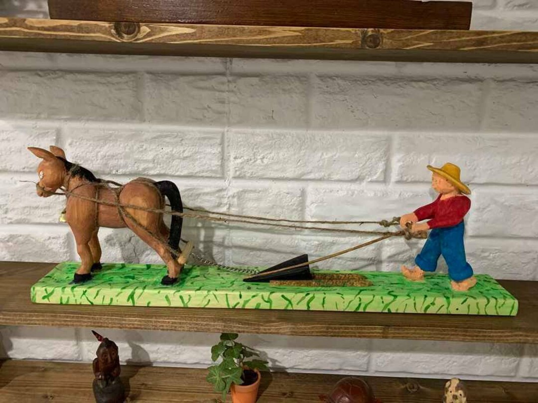 Carved Folk Art Man and the Mule Hard at Work FOLK ART - Etsy