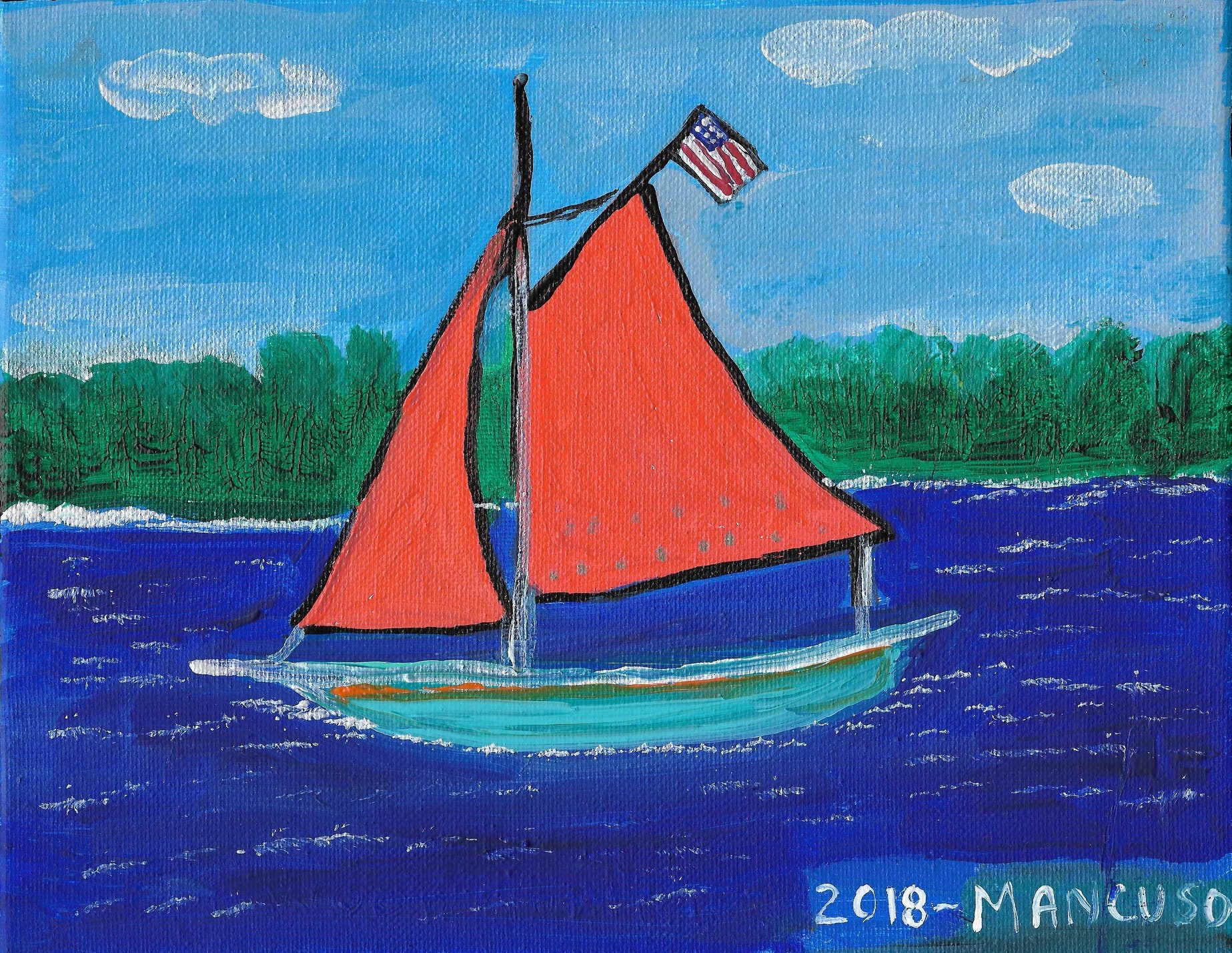 The Sloop Woody Guthrie Painting 8 by 10 Inches Folk Art Hudson River ...
