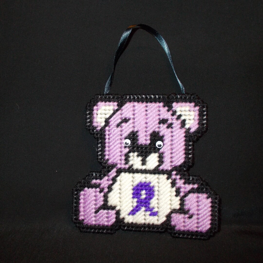 Plastic Canvas Purple Cancer Awareness Teddy Bear Wall Hanging - Etsy