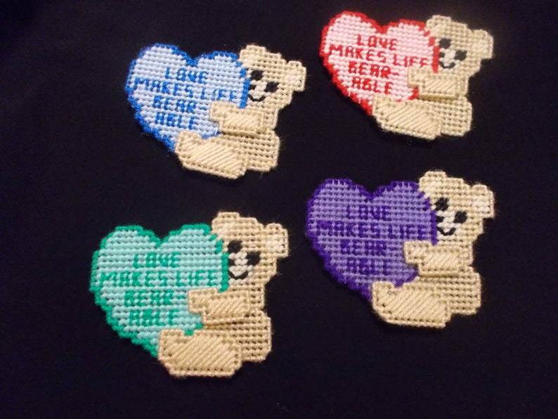 Plastic Canvas Teddy Bear Love Makes Life Bearable Magnet - Etsy