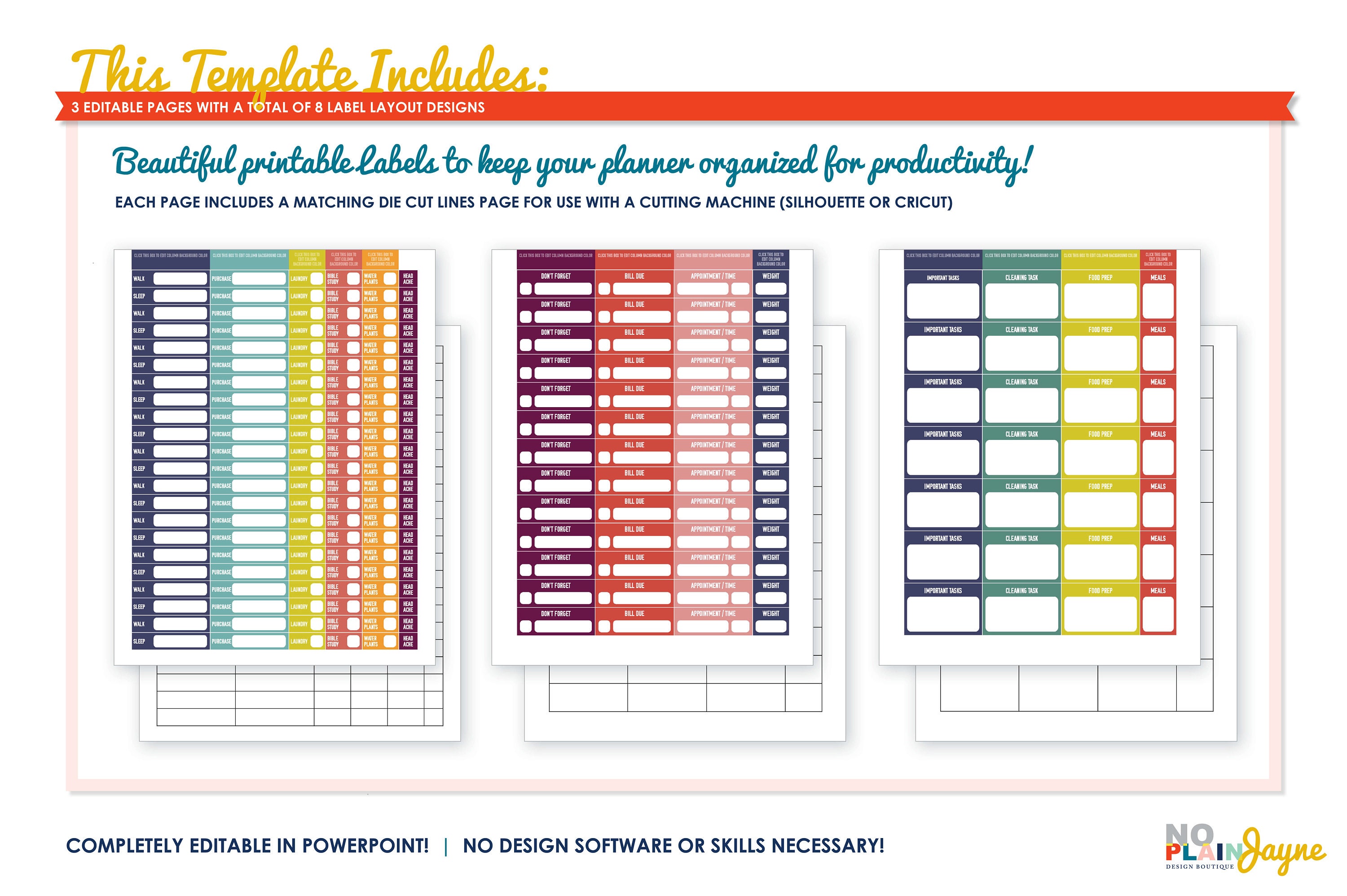 Printable Planner Label Stickers Powerpoint Template: Editable Digital ...