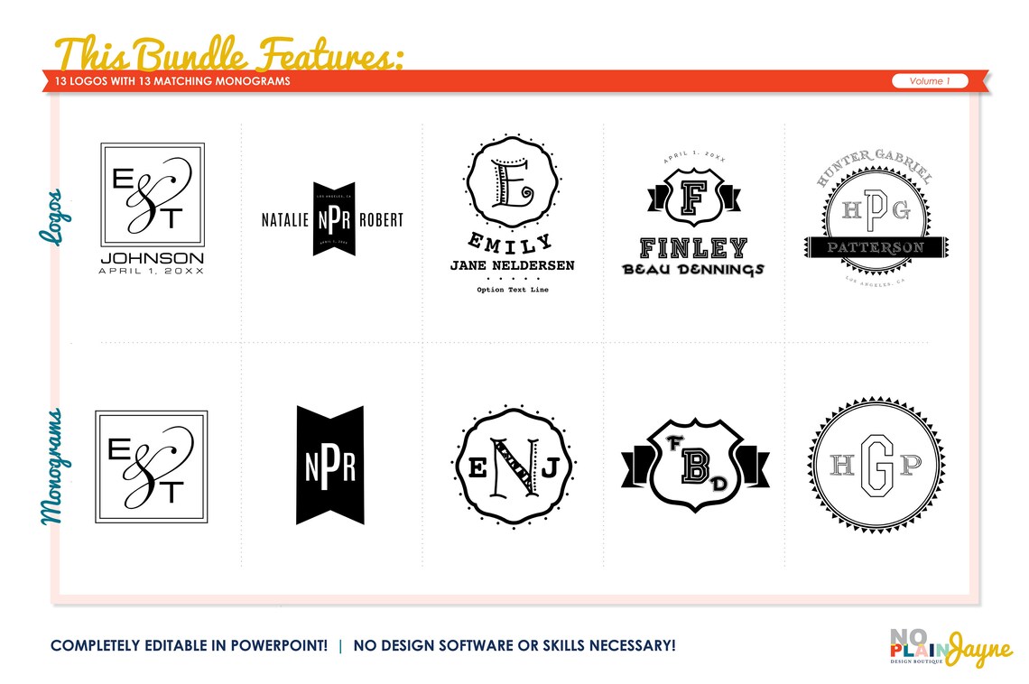Vol 1: Bundle of 26 Logos/monograms Editable Powerpoint - Etsy