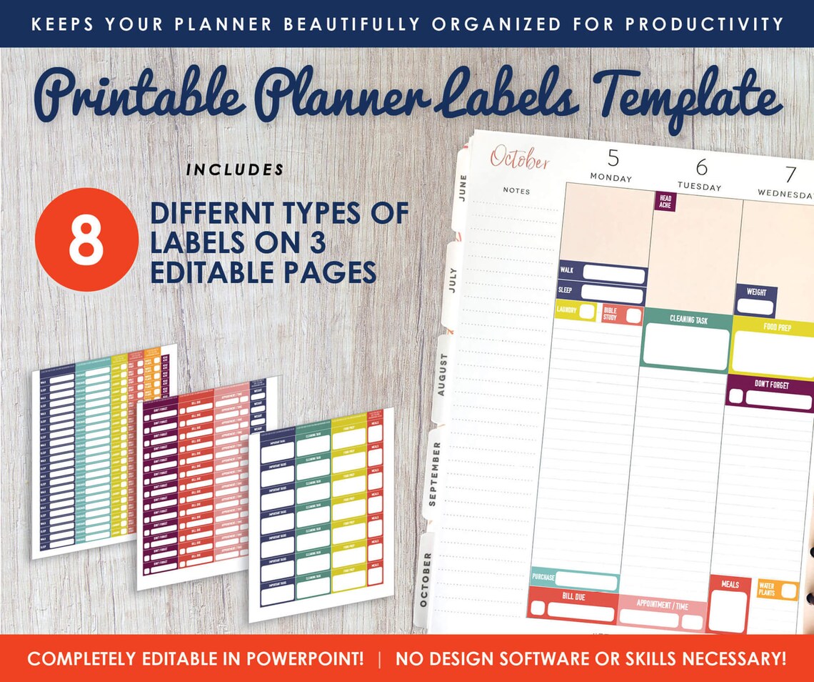 Printable Planner Label Stickers Powerpoint Template: Editable Digital ...