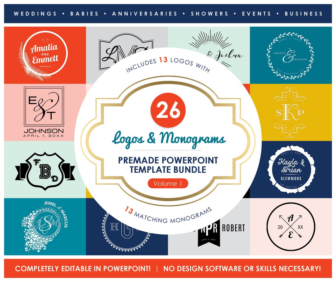 Vol 1: Bundle of 26 Logos/monograms - Editable Powerpoint Template - Etsy