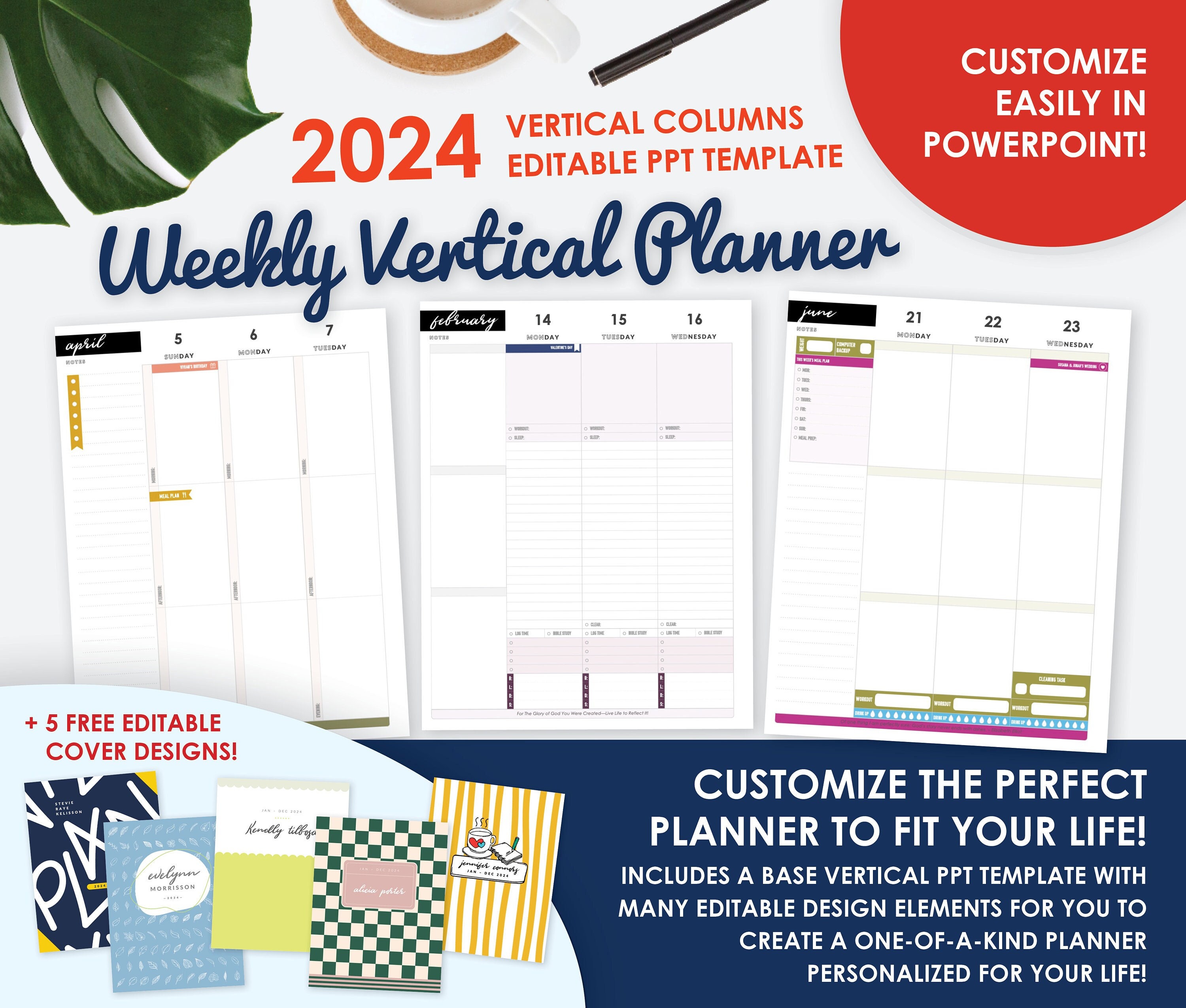 2024 Weekly Vertical Life Planner, Simple Editable Powerpoint, Modern ...