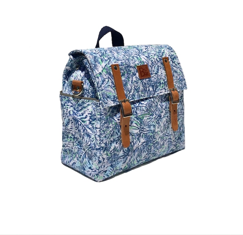 Bicycle pannier/ Blue Hawaii canvas and leather pannier/ | Etsy