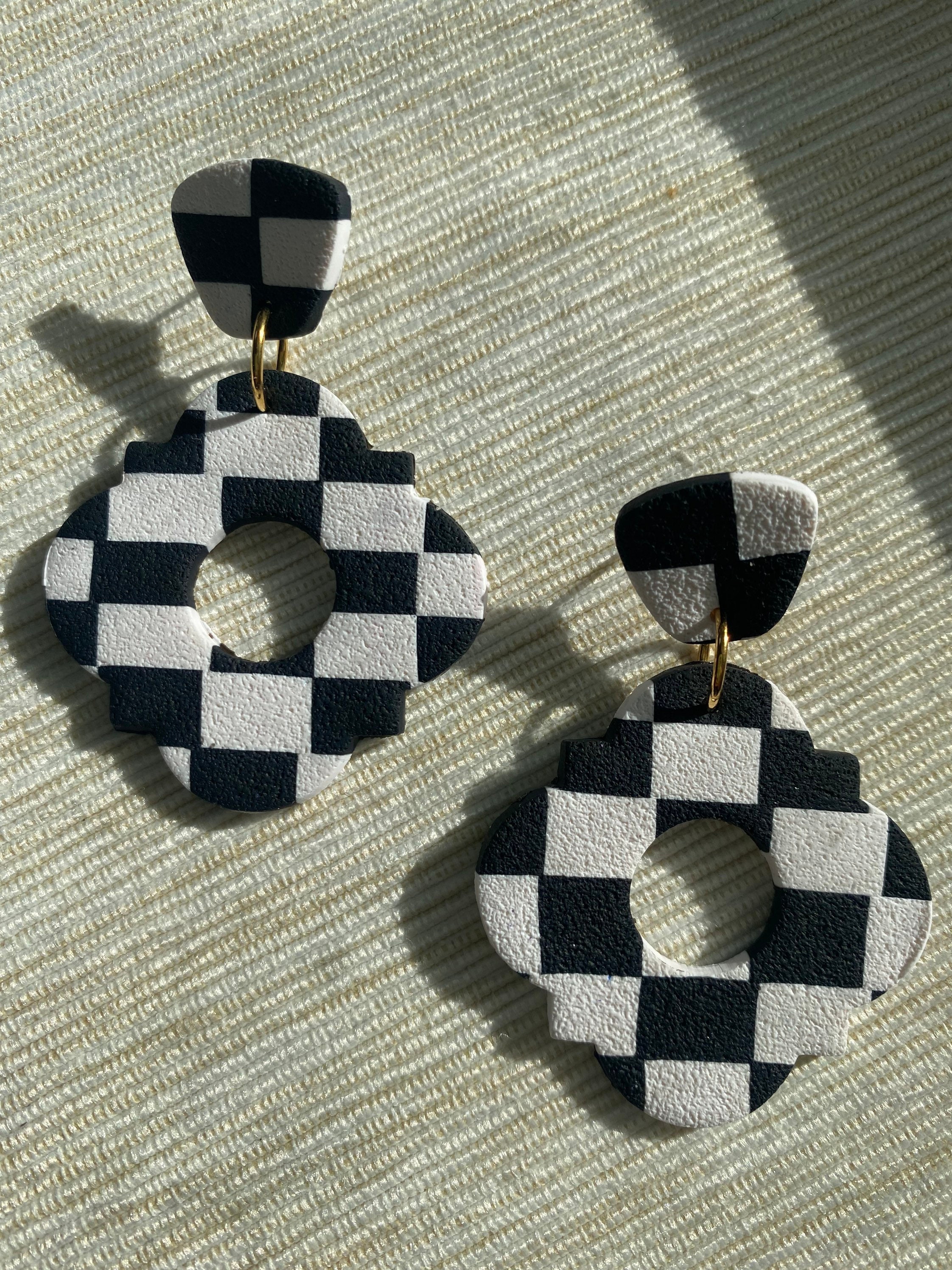 Lightweight + Handmade + Clay + Checkerboard + Earring - Etsy