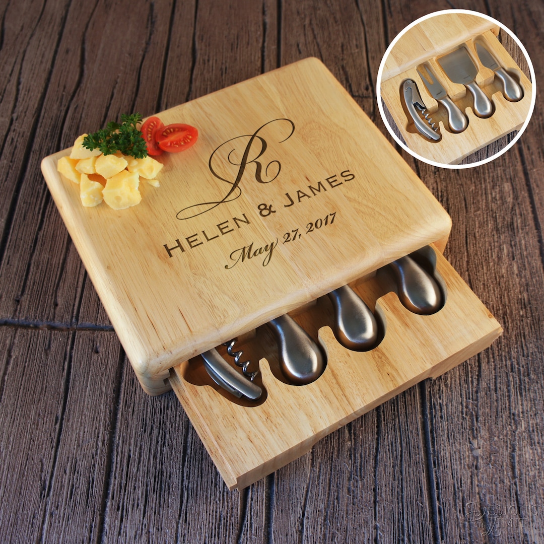 Personalized Cheese Board Gift Set Engraved With Monogram Design ...