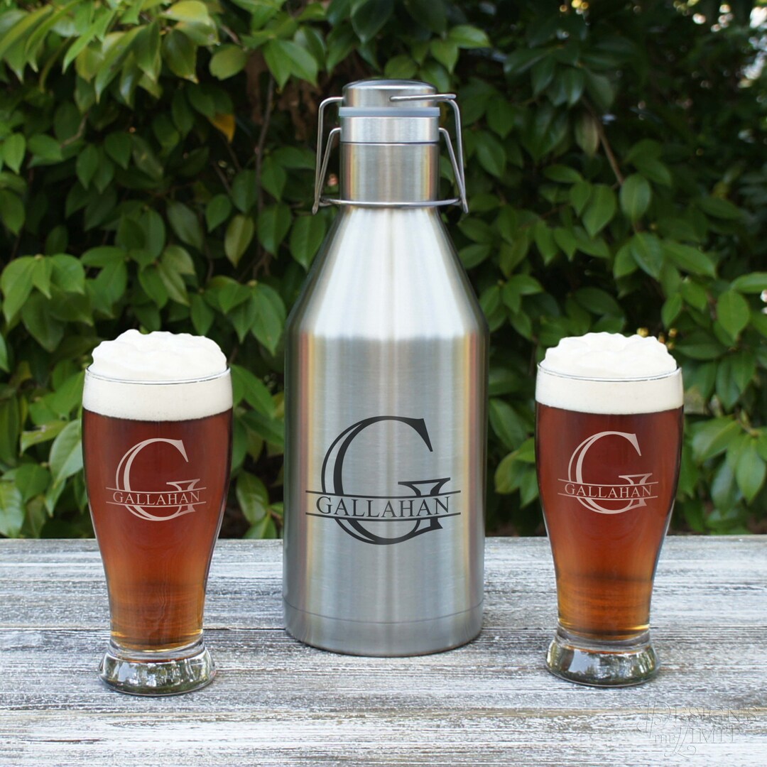 Personalized Growler Gift Set With Optional Stout Pilsners Glasses ...
