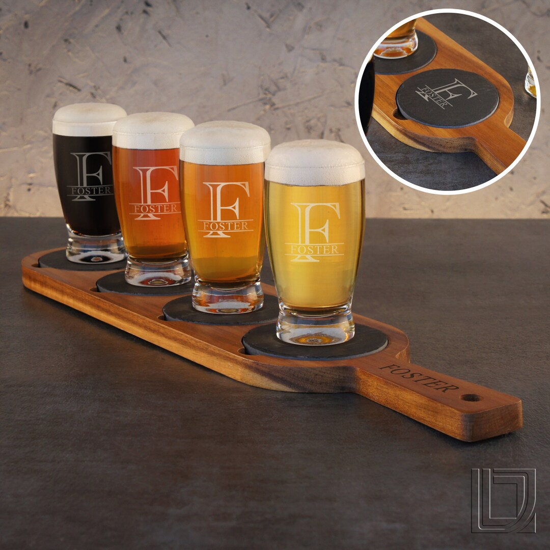 Personalized Craft Beer Flight Sampler With Slate Coasters and Beer ...