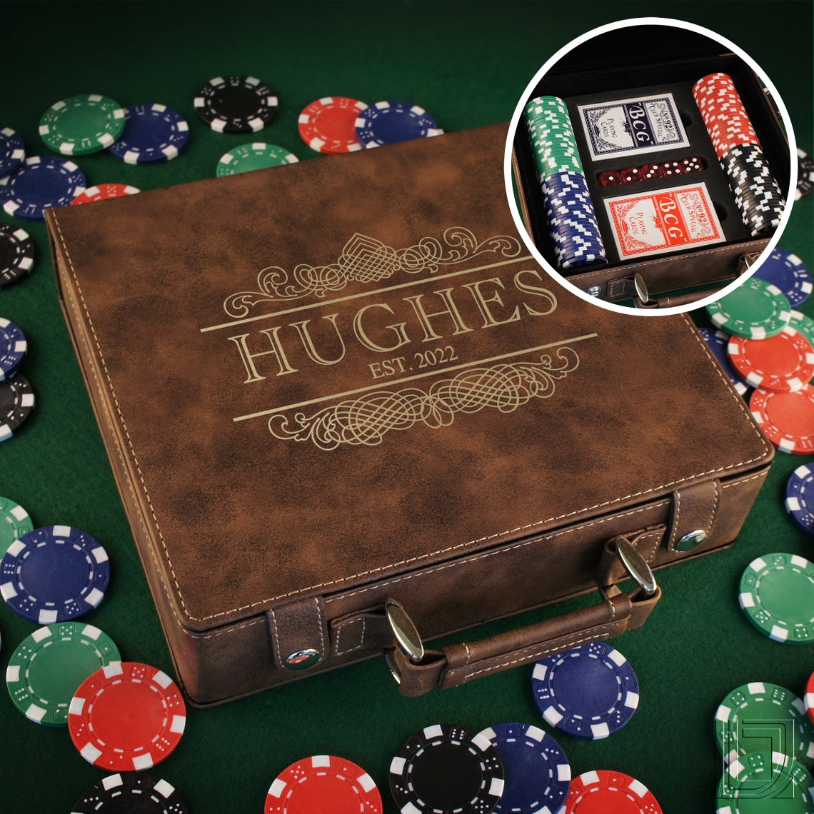 Personalized Poker Gift Set With Cards Chips & Dice - Etsy