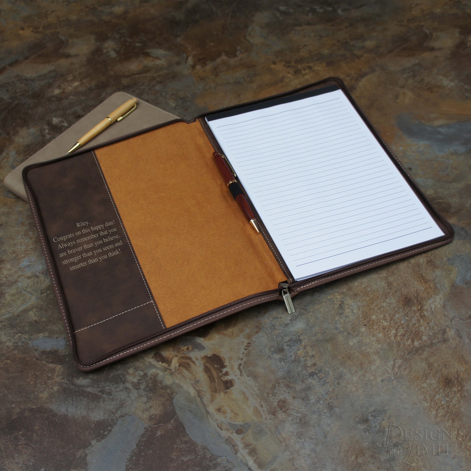 Personalized Notepad Cover With Zipper Engraved With Choice of Text or ...