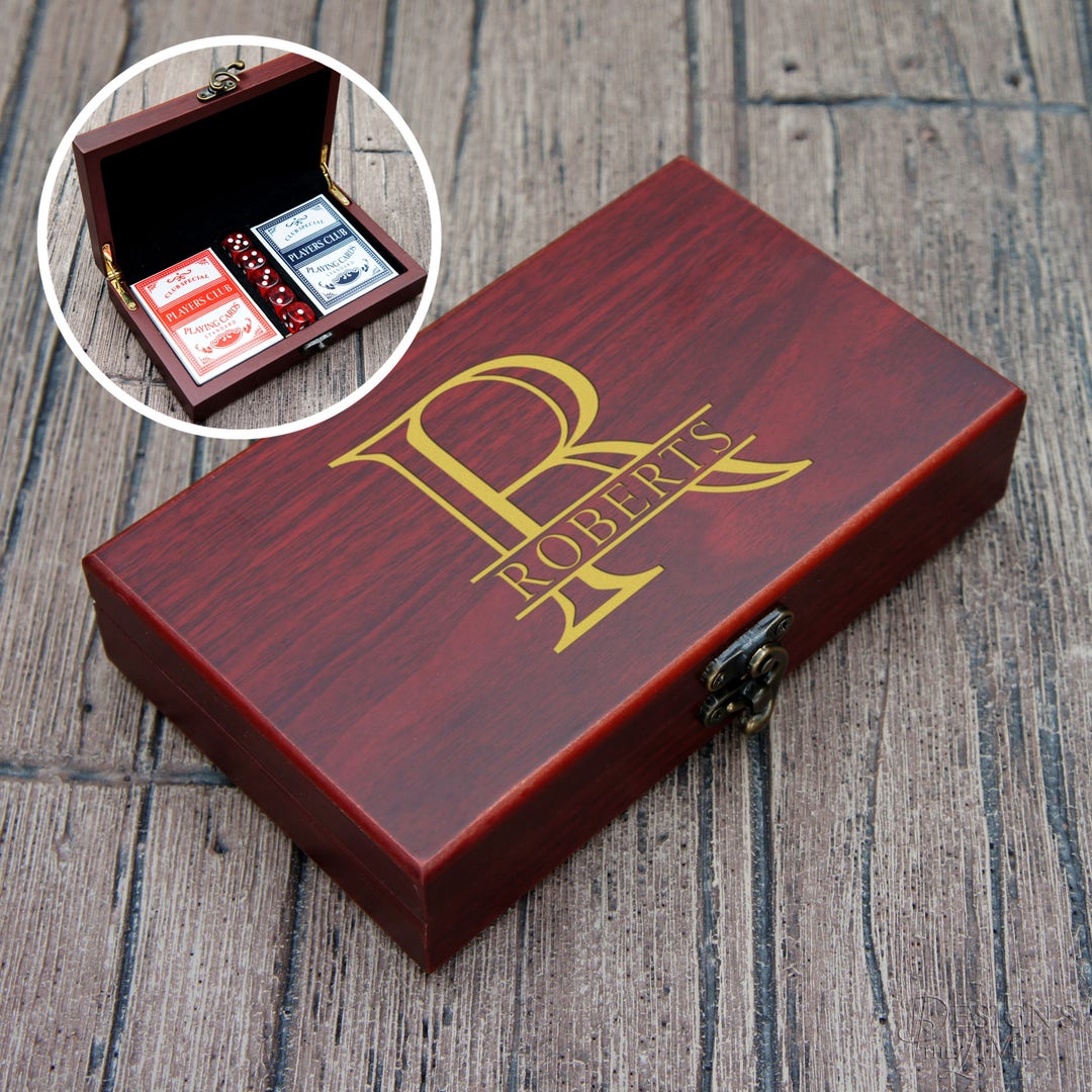 Personalized Card & Dice Poker Gift Set With Engraved Monogrammed Case ...