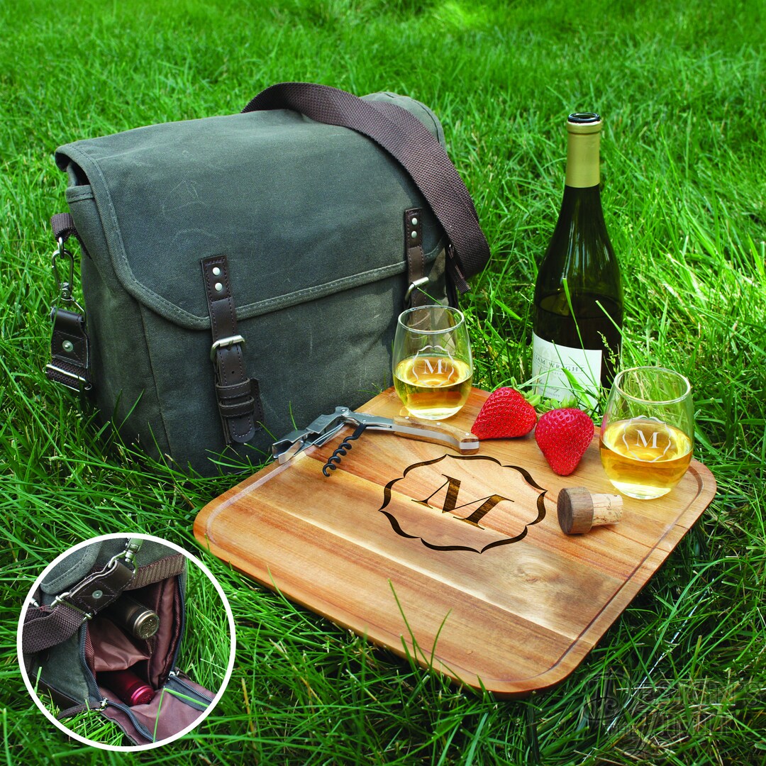 Wine Picnic Tote Including Personalized Stemless Wine Glasses ...