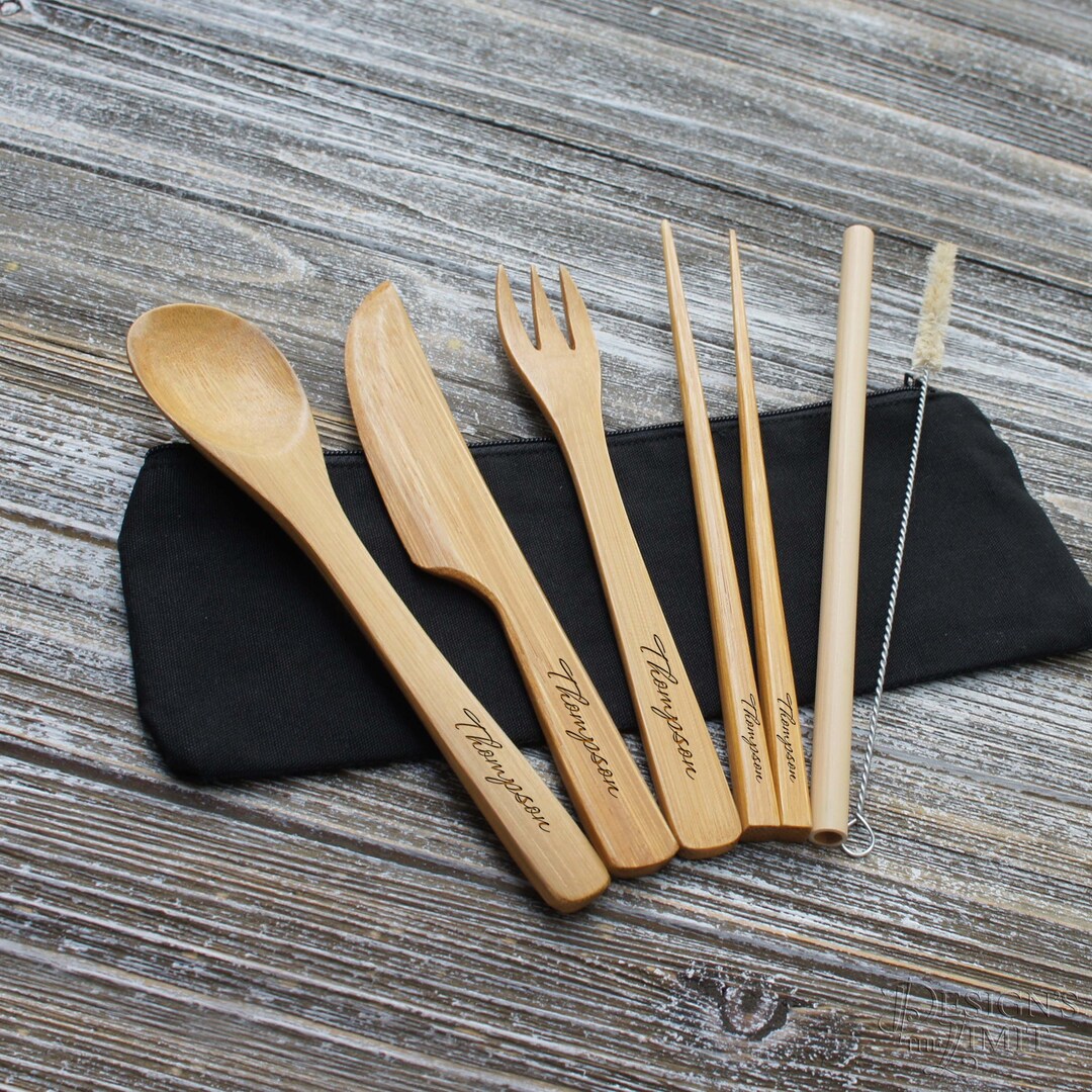 Personalized Bamboo Utensils Engraved With Font Selection (git Set) - Etsy