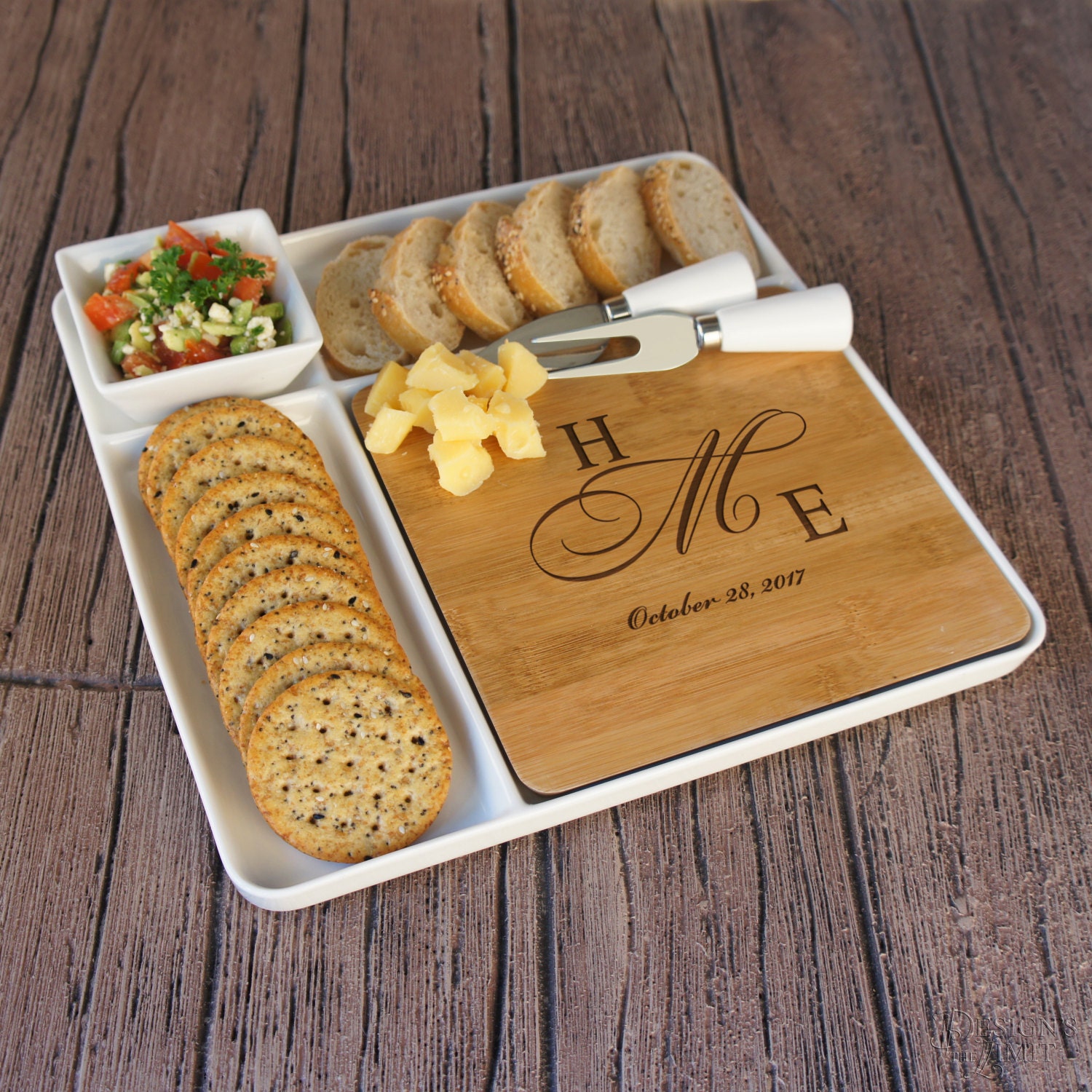 Personalized Ceramic Serving Platter With Nested Bamboo | Etsy