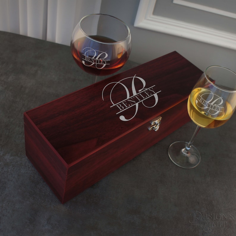 Personalized Rosewood Wine Gift Set Engraved Case With Print | Etsy
